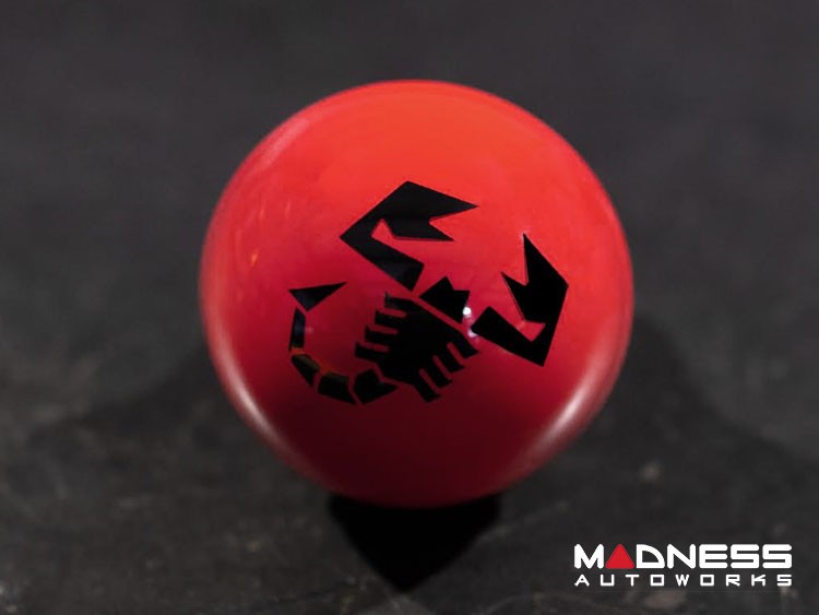 FIAT 500 Gear Shift Knob by BLACK - Red Base Red Top w/ Black ABARTH Scorpion Logo - V1